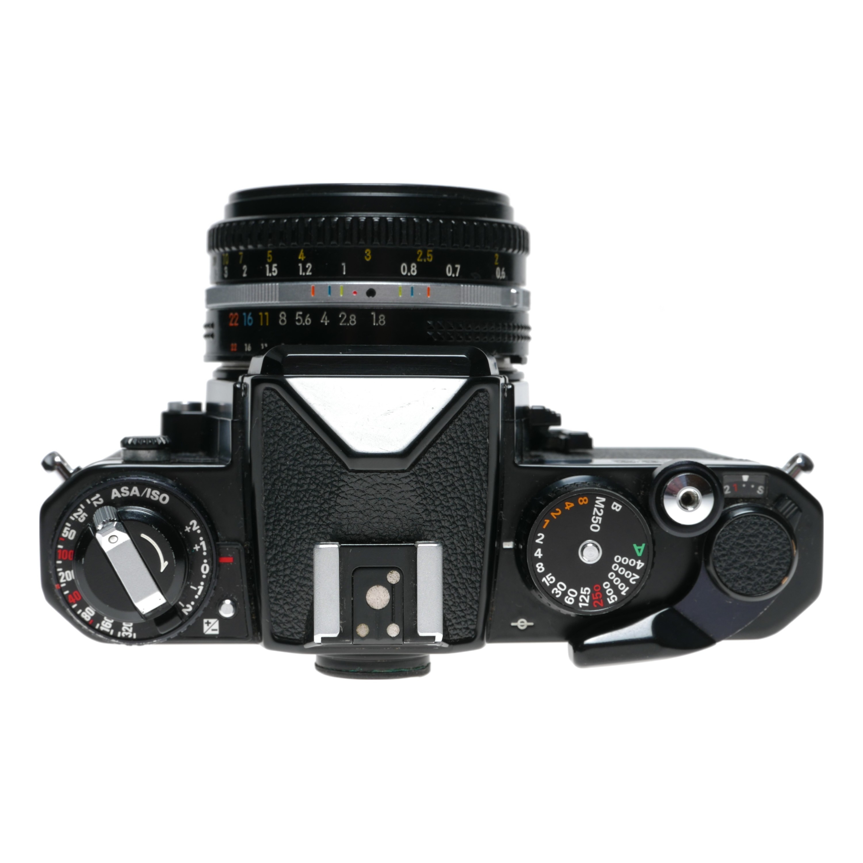 Nikon FE2 Black SLR 35mm film camera 24mm, 50mm 2 lens set