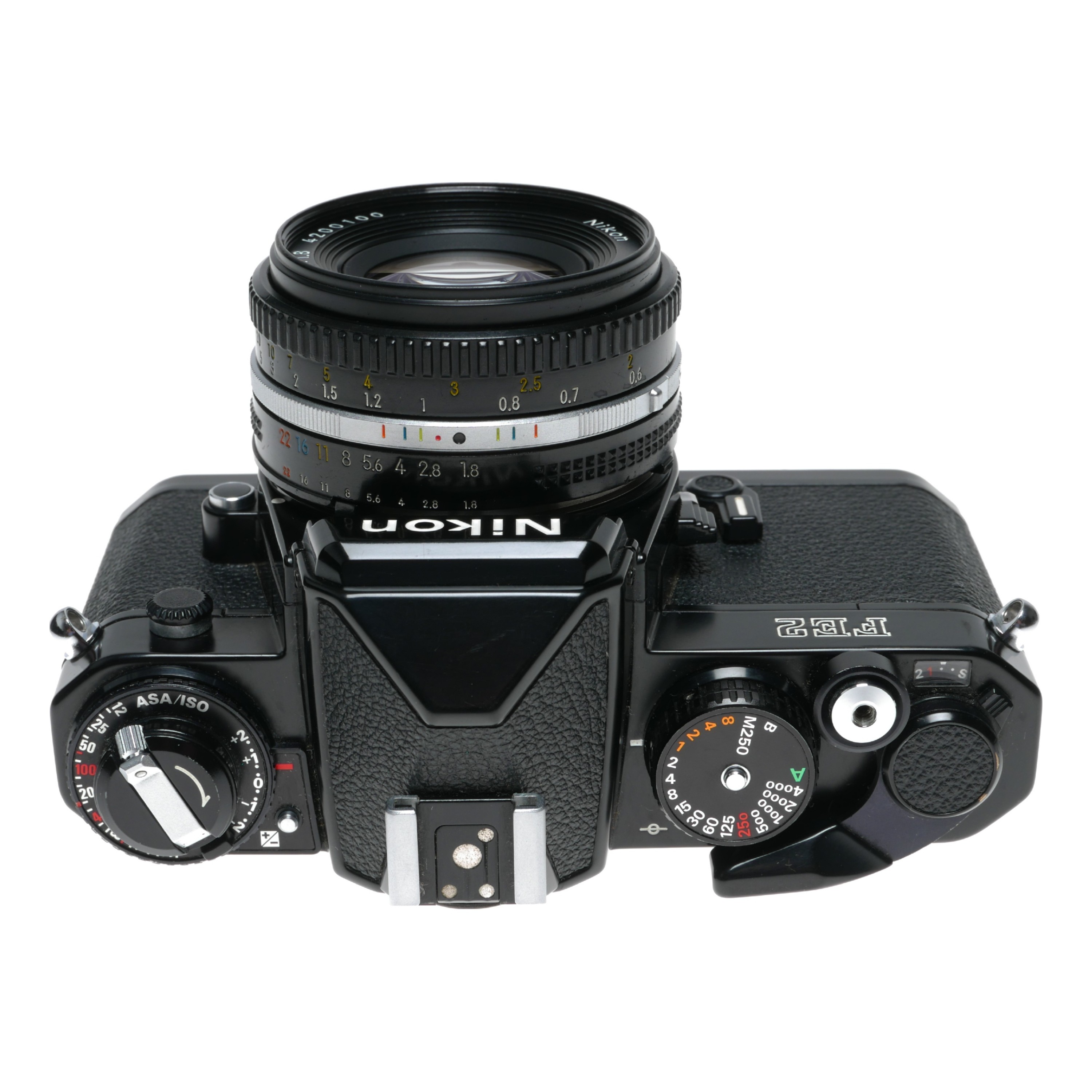 Nikon FE2 Black SLR 35mm film camera 24mm, 50mm 2 lens set