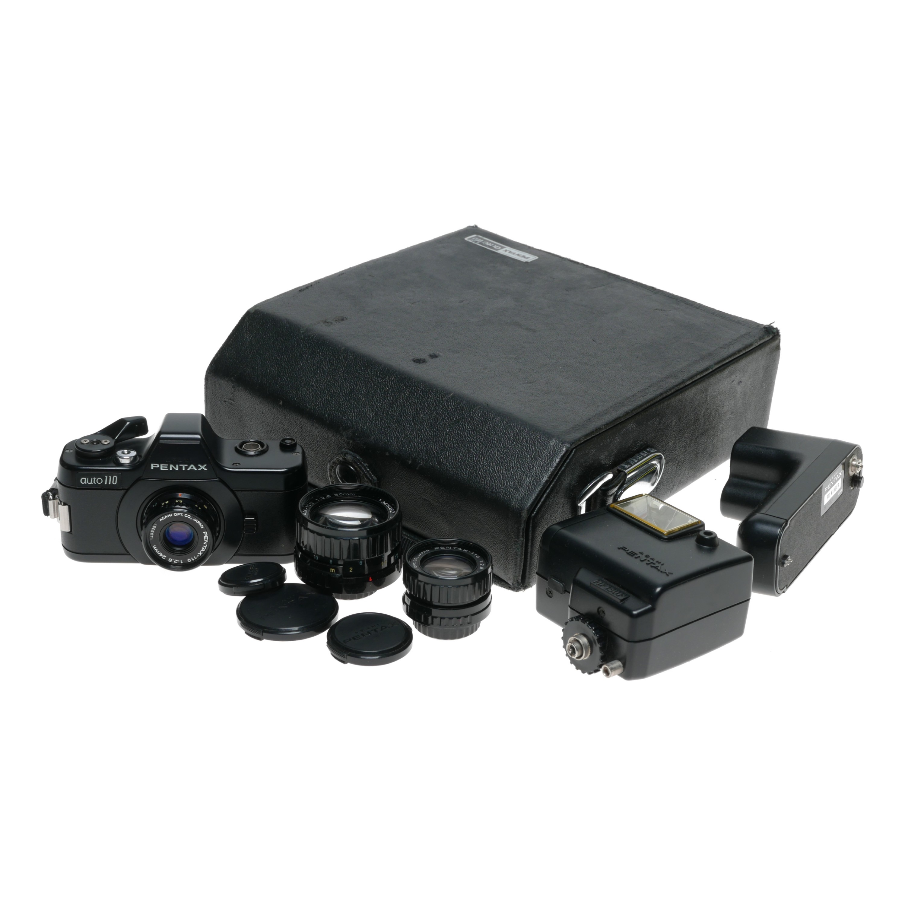 Pentax Auto 110 Sub miniature film camera set 3 lenses flash case